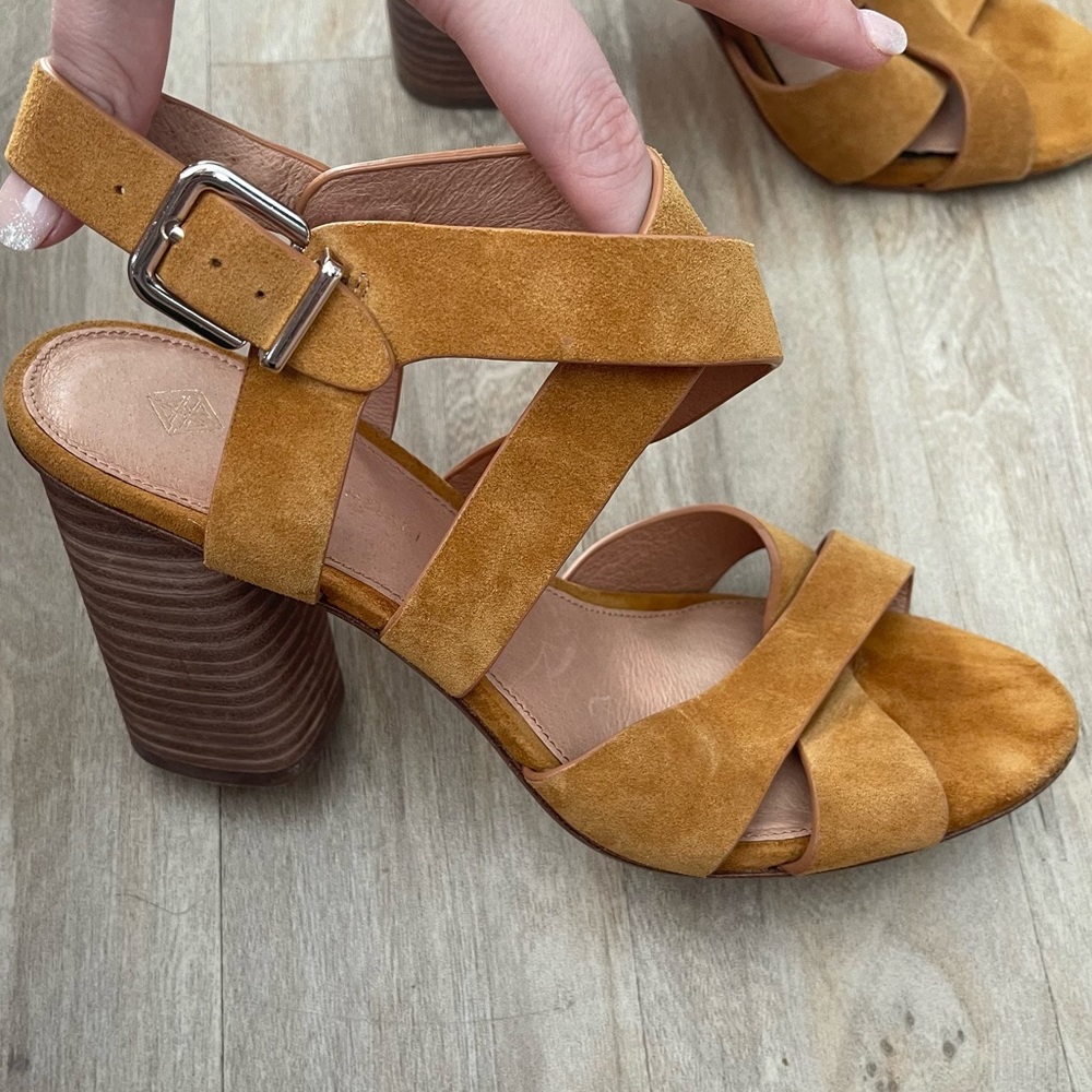 Antonio Melani Mustard Yellow Strappy Block Heels - Gem